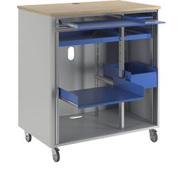 Rau Computer-Arbeitsplatz, HxBxT 1100 x 1030 x 660 mm, fahrbar, lichtgRau / enzianblau