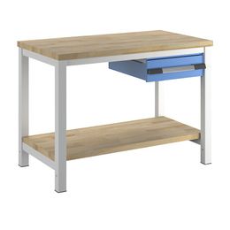 eurokraft pro Werkbank, Gestellbauweise Serie 8000, 1 Schublade 150 mm, 1 Ablageboden, BxT 1250 x 700 mm