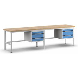 eurokraft pro Werkbank, Gestellbauweise Serie 8000, 4 Schubladen: 2 x 150, 2 x 210 mm, BxT 3000 x 700 mm