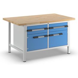 eurokraft pro Werkbank, Gestellbauweise Serie 8000, 2 Schubladen 180 mm, 2 Türen 360 mm, BxT 1500 x 900 mm