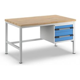 eurokraft pro Werkbank, Gestellbauweise Serie 8000, 2 Schubladen: 1 x 150 mm, 1 x 210 mm, BxT 1500 x 900 mm