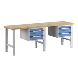 eurokraft pro Werkbank, Baukastensystem Serie 7000, 4 Schubladen, extrabreit, BxT 2500 x 700 mm