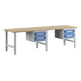 eurokraft pro Werkbank, Baukastensystem Serie 7000, 4 Schubladen, extrabreit, BxT 3000 x 900 mm