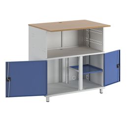 Rau PC-Tisch, mit Mitteltrennwand, lichtgRau RAL 7035 / enzianblau RAL 5010