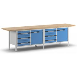 eurokraft pro Werkbank, Gestellbauweise Serie 8000, 6 Schubladen 180 mm, 2 Türen 540 mm, 1 Fachboden, BxT 3000 x 700 mm