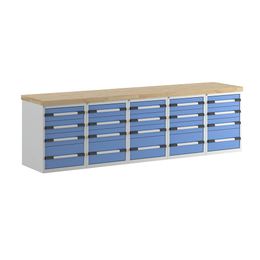 eurokraft pro Werkbank, Baukastensystem Serie 7000, 20 Schubladen, BxT 3000 x 700 mm