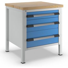 eurokraft pro Werkbank, Gestellbauweise Serie 8000, 3 Schubladen: 1 x 120, 1 x 180, 1 x 240 mm, BxT 750 x 700 mm