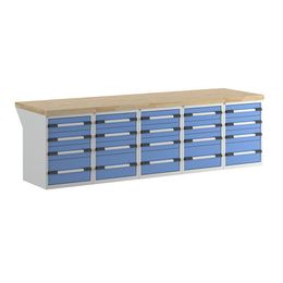 eurokraft pro Werkbank, Baukastensystem Serie 7000, 20 Schubladen, BxT 3000 x 900 mm