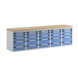 eurokraft pro Werkbank, Baukastensystem Serie 7000, 25 Schubladen, BxT 3000 x 700 mm