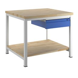 Rau Werkbank, Gestellbauweise, 1 Schublade Größe L, 1 Ablageboden Buche massiv, Tiefe 900 mm, Breite 1000 mm