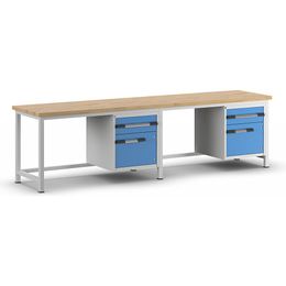eurokraft pro Werkbank, Gestellbauweise Serie 8000, 2 Schubladen 180 mm, 2 Türen 360 mm, extrabreit, BxT 3000 x 700 mm