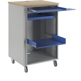 Rau Computer-Arbeitsplatz, HxBxT 1100 x 720 x 660 mm, fahrbar, lichtgRau / enzianblau