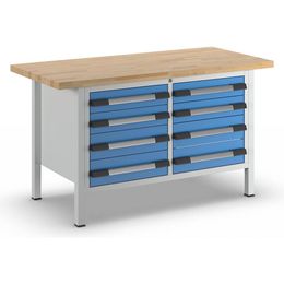 eurokraft pro Werkbank, Gestellbauweise Serie 8000, 8 Schubladen, BxT 1500 x 700 mm