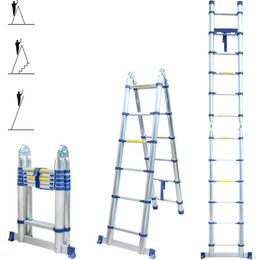 Hoström - Aluminium Teleskopleiter 3,8 m (1,9 + 1,9), gelenkig und faltbar, ultraleicht, kompakt, Max. Belastung 150kg, Arbeitshöhe bis 4,7m, 5 Jahre