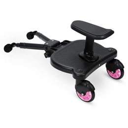 Buggy Board mit Sitz Kiddy Board Trittbrett Universal Stehbrett 360°Zweirad Design Kinderwagen Zubehör Hilfspedal Rosa - VINGO