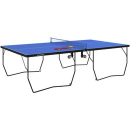 Sportnow - Tischtennisplatte, Klappbar Tischtennistsich mit Netz, Rollen, 2 Tischtennisschlägern und 3 Bällen, Stahl, Blau, 274 x 152,5 x 76 cm