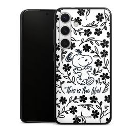 DeinDesign Galaxy S24 Handy Slim Case extra d&uuml;nn Silikon Handyh&uuml;lle schwarz H&uuml;lle Peanuts Flowers Snoopy Silikon Slim Case