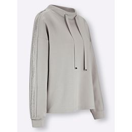 Heine Witt Damen Sweatshirt mit Galonstreifen aus Ziersteinchen, hellgrau, Gr&ouml;&szlig;e 48