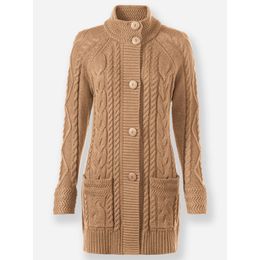 WITT Damen Longstrickjacke mit Einstrickmuster, camel, Gr&ouml;&szlig;e 54