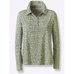 WITT Damen Poloshirt mit Knopfleiste, khaki-steingrau-bedruckt, Gr&ouml;&szlig;e 36