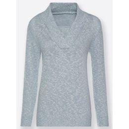 WITT Damen V-Ausschnitt-Pullover in 2-in-1-Optik, bleu-meliert, Gr&ouml;&szlig;e 38
