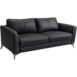 Vente-unique - Ledersofa 3-Sitzer - Schwarz mit grauer Ziernaht - batuco