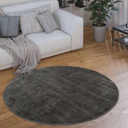 Paco Home - Teppich, Kurzflor-Teppich Für Wohnzimmer, Super Soft, Weich, Waschbar, In Dunkel Grau ø 160 cm Rund