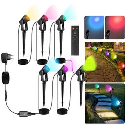 HENGDA Vingo 6tlg. led Gartenstrahler mit Erdspieß, Außenstrahler Gartenbeleuchtung mit Stecker Wasserdicht IP65 rgb