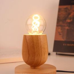 (Lampenfassung aus Weinglas), 2 Stück, kleine Tischlampe, Nachttischlampe mit diamantförmigem Holzsockel, neben der Lampe (Leuchtmittel nicht im