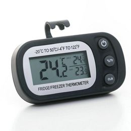 Schwarzes Kühlschrank-Thermometer, LCD-Display, digitales wasserdichtes Gefrierschrank-Thermometer mit magnetischem Haken, Kühlschrank-Thermometer