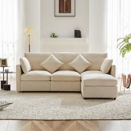 Okwish - Modernes Design, Chenille-Stoffsofa, Dreisitzer-Sofa, Viersitzer-Sofa, L-förmiges Ecksofa mit Fußhocker, geeignet für Wohnungen,