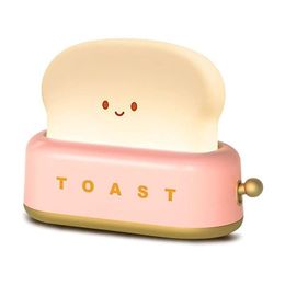 Niedliche Schreibtisch-Dekoration, Toaster-Lampe, Kawaii-LED-Toastbrot-Nachtlicht, wiederaufladbares und tragbares Licht mit Timer,