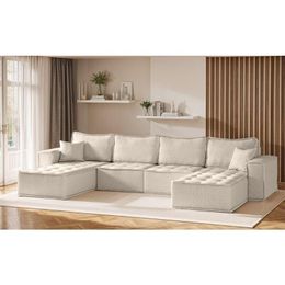 Wohnlandschaft Sofa U-Form Modulsofa-Set 4-teilig sande Stoff Alpine Beige