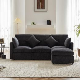 Okwish - Modernes Design, Chenille-Stoffsofa, Dreisitzer-Sofa, Viersitzer-Sofa, L-förmiges Ecksofa mit Fußhocker, geeignet für Wohnungen