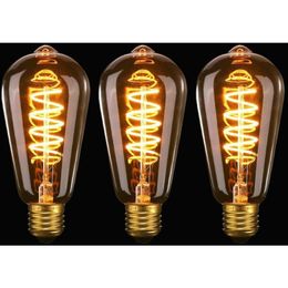 Ugreat - Rabatt, 3er-Pack dimmbare Vintage-Edison-LED-Glühbirne, 3 w, spiralförmig, flexibles LED-Filament, E27, LED-Glühlampe, Schraube, ST64,