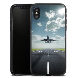 DeinDesign iPhone X Handy Silikon H&uuml;lle Case schwarz Handyh&uuml;lle Wanderlust Airplane Urlaub