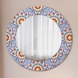 Ø60cm Spiegel - Glasrahmen mit Aufdruck - Wandspiegel Schlafzimmer - orientalisch bunt Komposition