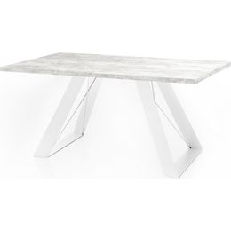 Esstisch Colter Weiß im Modern Still, Rechteckig Tisch - Ausziehbar von 160 cm bis 260 cm, Pulverbeschichtete Weiße Metallbeine - 160 x 80 cm - Beton Grau