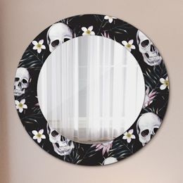 Spiegel - Mirror zum Wandspiegel Schlafzimmer – Schminkspiegel- Totenköpfe Blumen- Ø50cm