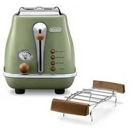 De'Longhi DE'LONGHI Toaster "Incona Vintage »CTOV 2103.BG«", grün, B:18,5cm H:20,5cm T:32cm, Toaster, im Retro Look, grün