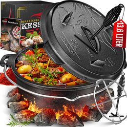Kesser&reg; Dutch Oven Set BBQ Feuertopf Schmortopf, Gusseisen Topf mit Deckelheber Henkel und Schlitz f&uuml;r Themormeter, kochkessel Grilltopf Gulaschkessel f&uuml;r Oudoor & Indoor