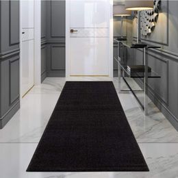 Teppich Carpet City "Friseé-Teppich FANCY900", schwarz, B:80cm H:12mm L:300cm, Polypropylen, Teppiche, Kurzflor, Einfarbig, 3D-Optik, Streifen Look