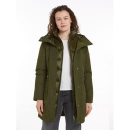 Parka Tommy Hilfiger, Damen, Gr. XXL (44), grün (army grün), Obermaterial: 59% Baumwolle, 41% Polyester. Futter: 100% Polyamid. Wattierung: 100% Polyester, modisch, regular fit, Langarm, Jacken, mit Logoprägung