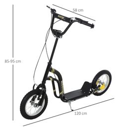 HOMCOM Kinderroller Scooter Tretroller Cityroller Kinder Roller Kickboard mit Luftreifen 12 Zoll Schwarz 12