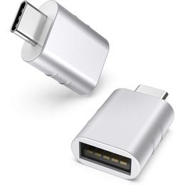 Silberner USB-C-auf-USB-Adapter, 2 Stück, USB-C-Stecker auf USB3-Buchse, Adapter kompatibel mit MacBook Pro/Air 2021, iMac, iPad Mini 6/Pro