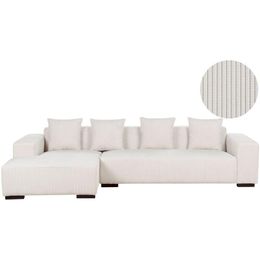 Beliani 4-Sitzer Ecksofa Cremeweiß Stoffbezug Cord L-Förmig mit Chaiselongue Rechtsseitig 4 Dekokissen Modern Wohnzimmer Wohnlandschaft Polstersofa