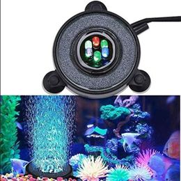 LED-Aquarium-Tauchleuchte (55 mm x 20 mm), Unterwasser-Aquariumleuchte, runder Aquarium-Bubbler mit automatischem Farbwechsel, für Außenbereich,