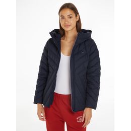 Steppjacke Tommy Hilfiger "CHEVRON MW PADDED JACKET" Gr. S (36), blau (desert sky), Damen, Web, Obermaterial: 100% Polyamid. Futter: 100% Polyester. Wattierung: 70% Daunen, 30% Federn, unifarben, Jacken, mit mittelstarker Wattierung und Tommy Hilfiger Markenlabel