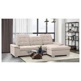 Ecksofa WERK2 "Carmen L-Form", beige (creme), B:264cm H:105cm T:170cm, 95% Polyester, 5% Nylon, Sofas, Sofa, Eckcouch mit Schlaffunktion, Bettkasten, Sitztiefenverstellung