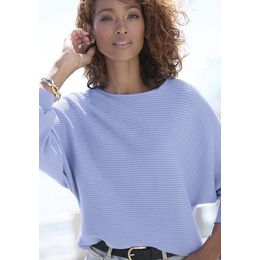 Vivance Strickpullover blau Gr. 44/46 für Damen. Mit U-Boot-Ausschnitt. Figurumspielend. Nachhaltig.